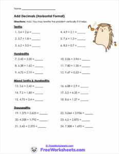 Add and Subtract Decimals Worksheets - FreeWorksheets.Com