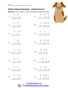 Add and Subtract Decimals Worksheets - FreeWorksheets.Com