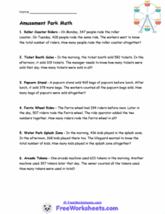 Amusement Park Math Worksheet - FreeWorksheets.Com