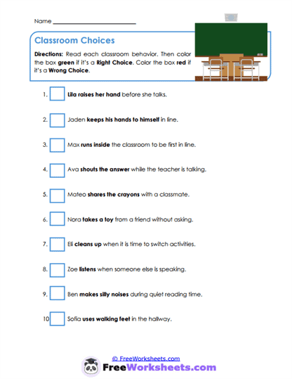 General Behavioral Expectations Worksheets - FreeWorksheets.Com