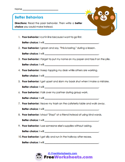 General Behavioral Expectations Worksheets - FreeWorksheets.Com