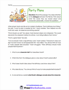 Party Plans Worksheet - FreeWorksheets.Com