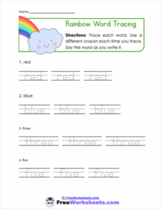 Rainbow Word Tracing Worksheet - FreeWorksheets.Com