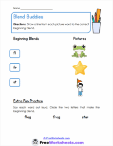 Consonant Blends Worksheets For Kindergarten - FreeWorksheets.Com