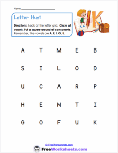 Consonants and Vowels Worksheets For Kindergarten - FreeWorksheets.Com