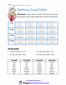 Diphthongs oi, oy, ou, ow Worksheets For Grade 1