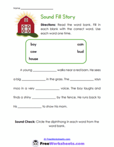 Diphthongs oi, oy, ou, ow Worksheets For Grade 1