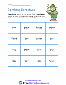 Diphthongs oi, oy, ou, ow Worksheets For Grade 1