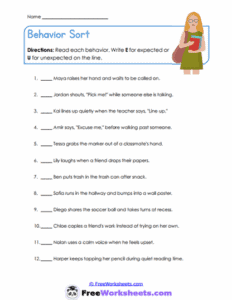 Expected vs Unexpected Behaviors Worksheets - FreeWorksheets.Com