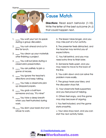 Expected vs Unexpected Behaviors Worksheets - FreeWorksheets.Com