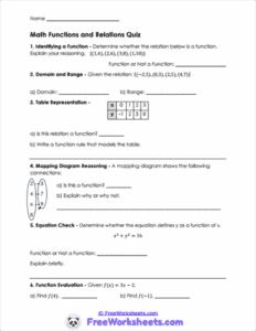 Function Quiz Worksheet - FreeWorksheets.Com