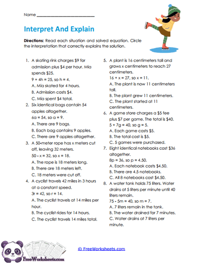 Meaning Choices Worksheet - FreeWorksheets.com