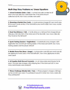 Story Equations Worksheet - FreeWorksheets.Com