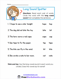 Long Vowel Patterns Worksheets For Grade 1 - FreeWorksheets.Com
