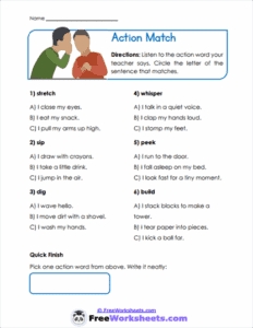 Action Match Worksheet - FreeWorksheets.Com