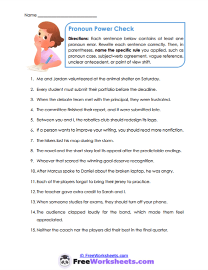 Pronoun Precision Worksheet - FreeWorksheets.Com
