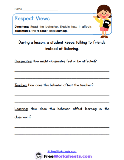 Respect Reflection Worksheet - FreeWorksheets.Com