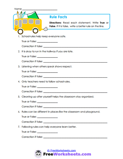 Behavior Facts Worksheet - FreeWorksheets.Com