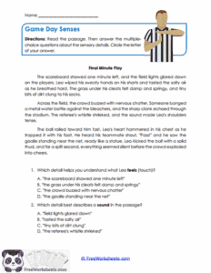 Game Day Senses Worksheet - FreeWorksheets.Com