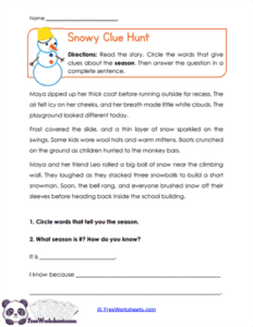 Snowy Clue Hunt Worksheet - FreeWorksheets.Com