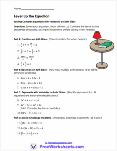 Solving Equations with Variables on Both Sides Worksheets ...
