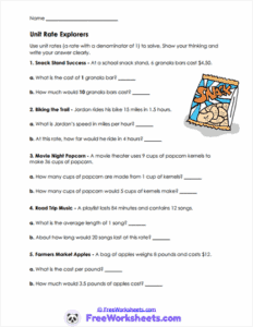 Solving Unit Rate Problems Worksheets - FreeWorksheets.Com