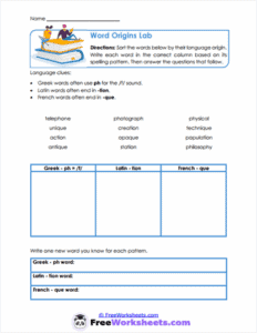 Word Roots Worksheet - FreeWorksheets.Com