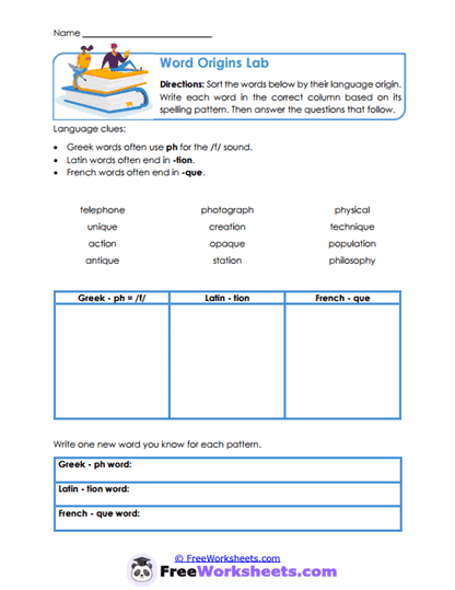 Word Roots Worksheet - FreeWorksheets.Com