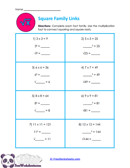 Square Families Worksheet - FreeWorksheets.com
