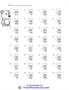 Three Digit Subtraction Worksheets - FreeWorksheets.Com