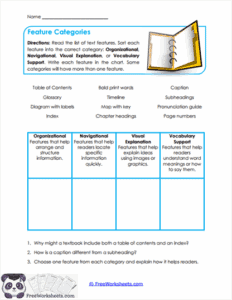 Feature Categories Worksheet - FreeWorksheets.Com