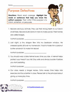 Purpose Detectives Worksheet - FreeWorksheets.Com