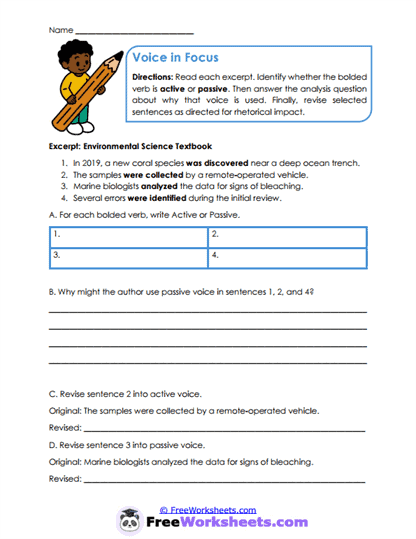 Voice Focus Worksheet - FreeWorksheets.Com