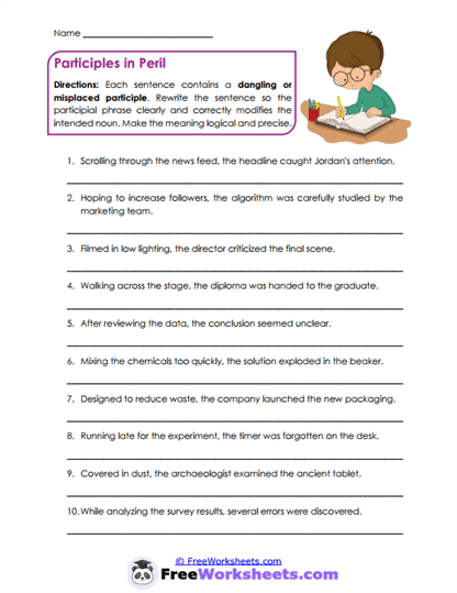 Participle Repair Worksheet - FreeWorksheets.Com