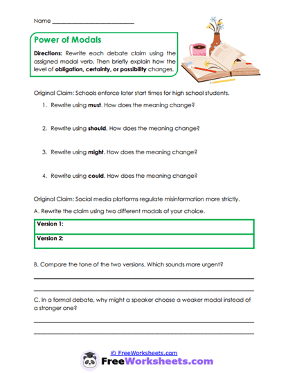 Modal Mastery Worksheet - FreeWorksheets.Com