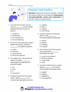 Verb Precision Worksheet - FreeWorksheets.Com