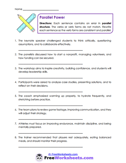Parallel Verbs Worksheet - FreeWorksheets.Com