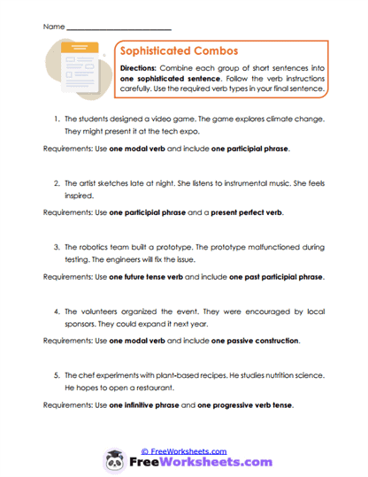 Sentence Combinations Worksheet - FreeWorksheets.Com
