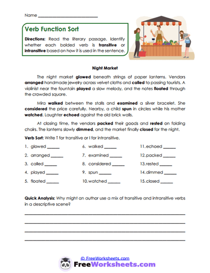 Verb Sorting Worksheet - FreeWorksheets.Com