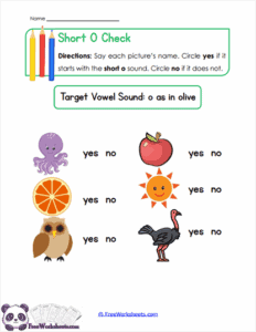 Short O Check Worksheet - FreeWorksheets.Com