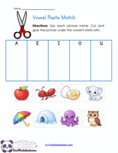 Vowel Paste Match Worksheet - FreeWorksheets.Com